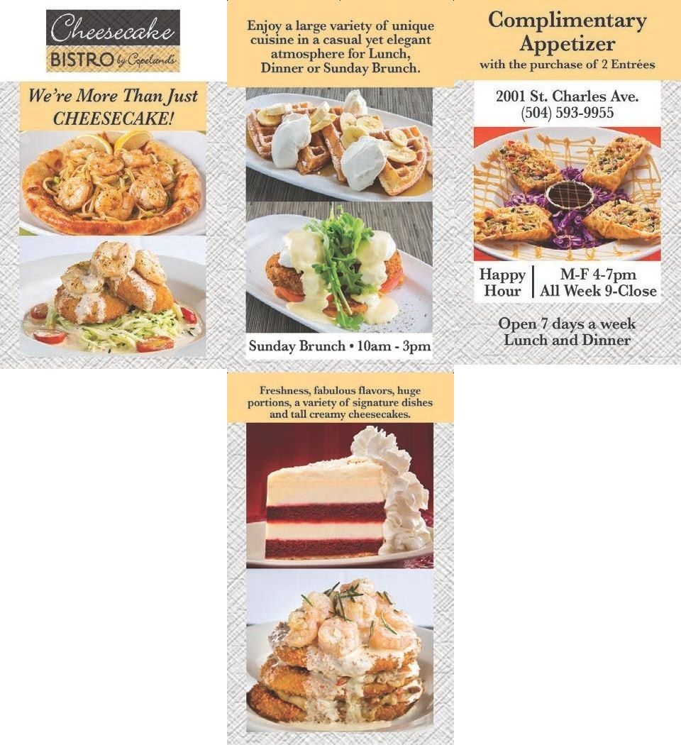 Cheesecake Bistro Offer Details – New Orleans A La Carde